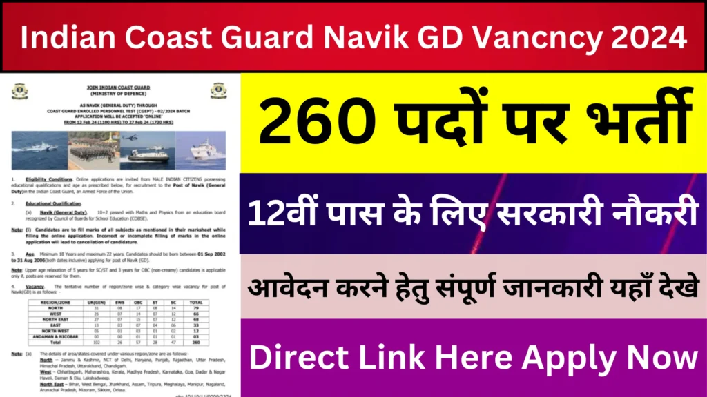 Indian Coast Guard Navik GD Vancncy 2024: 12वीं पास युवाओं के लिए ...